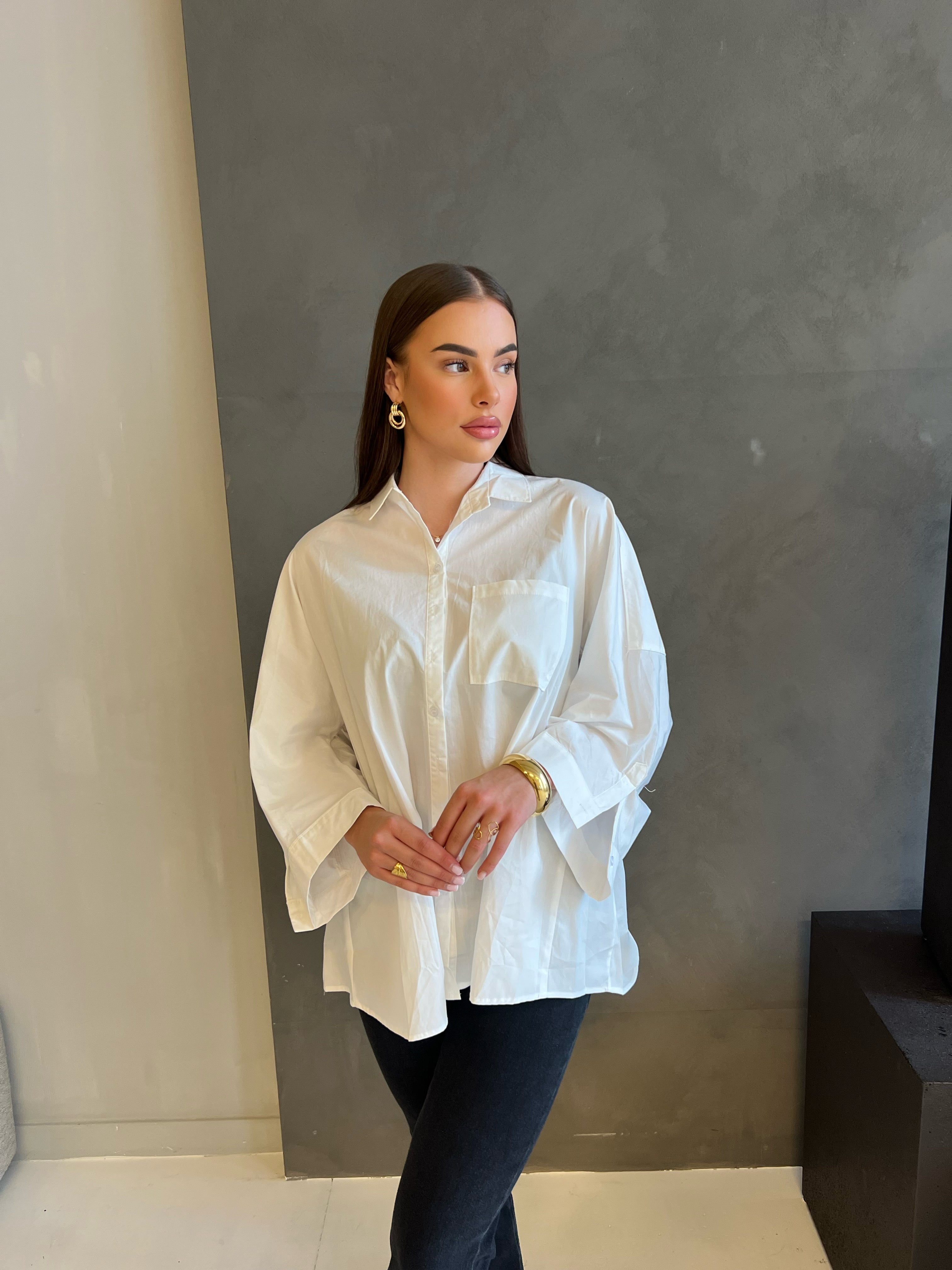 Oversized long blouse white – Hanora Fashion