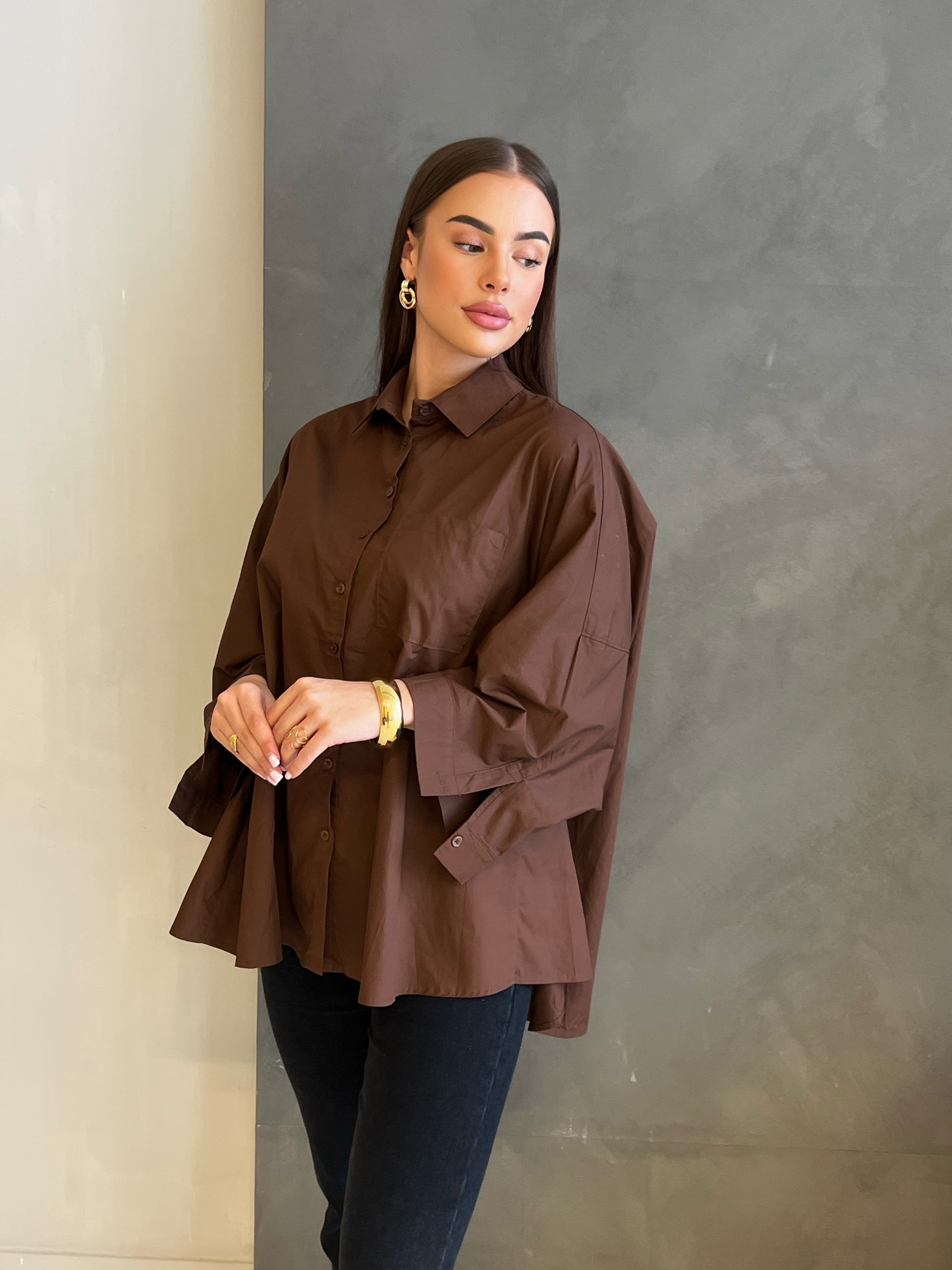 Oversized long blouse brown – Hanora Fashion