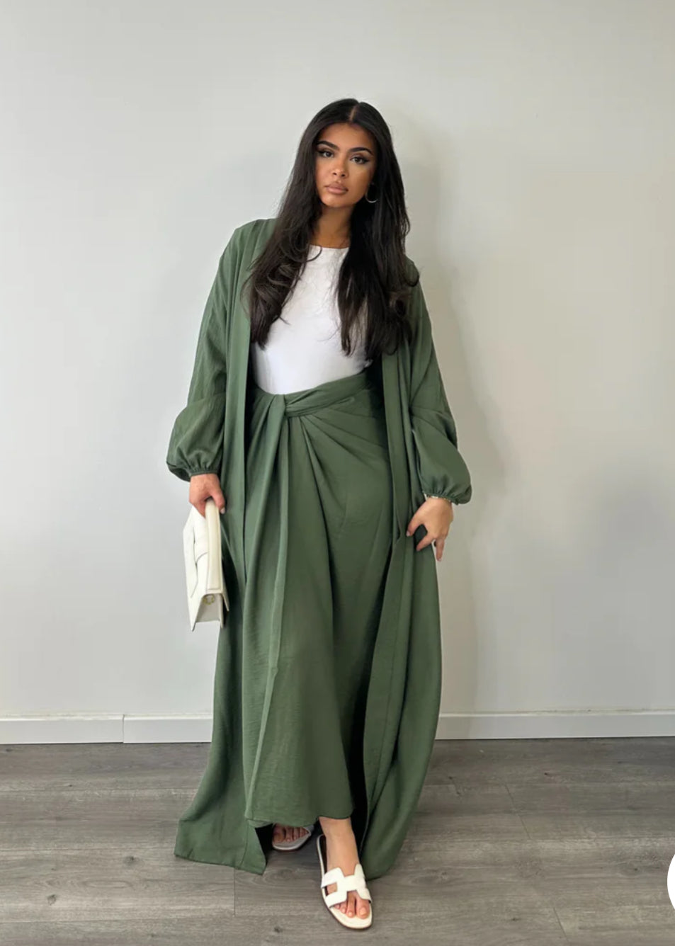 TWO PIECE SKIRT & KIMONO KHAKI – Hanora Fashion